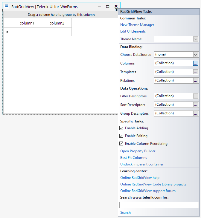 Populating Winforms Radgridview With Data In Unbound Mode