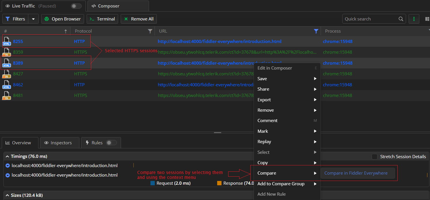 Comparing HTTPS Sessions with Fiddler Everywhere Comparing HTTPS Sessions with Fiddler Everywhere