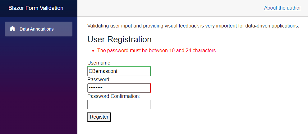 Validation des données de formulaire avec Blazor Validation des données de formulaire avec Blazor