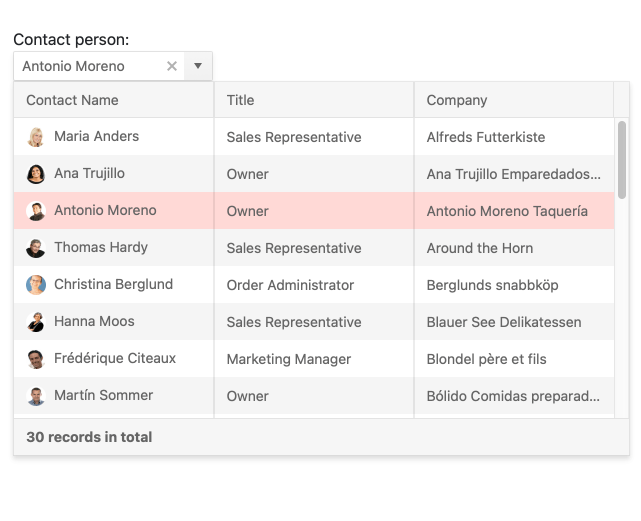 Jquery Multicolumncombobox Kendo Ui For Jquery