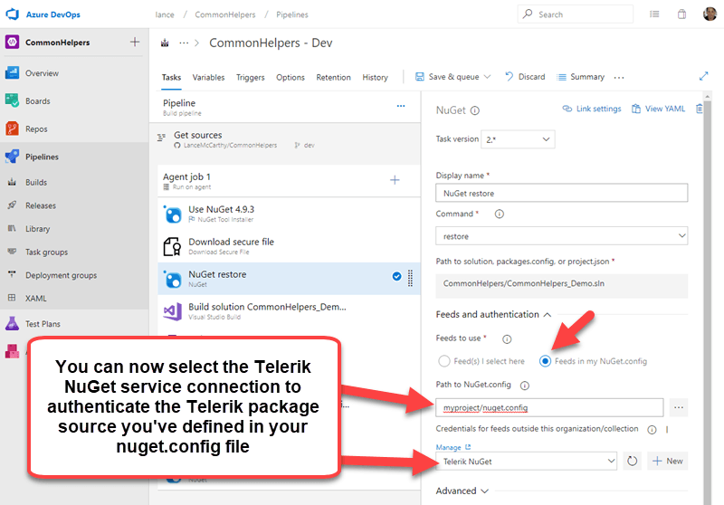 Azure DevOps and Telerik NuGet Packages Azure DevOps and Telerik NuGet Packages