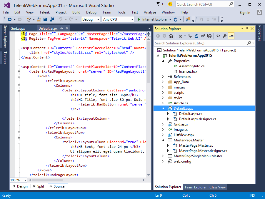 Telerik Web Components Work Seamlessly With 4 6 And Vs15