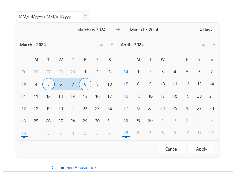 Wpf Daterangepicker Control Telerik Ui For Wpf